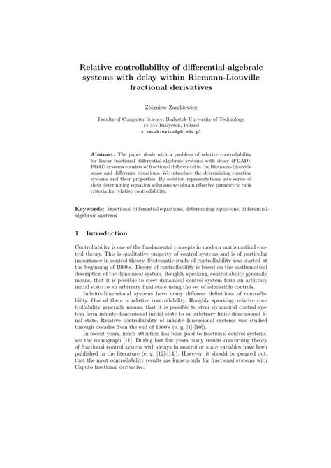 Pdf Relative Controllability Of Differential Algebraic Systems With