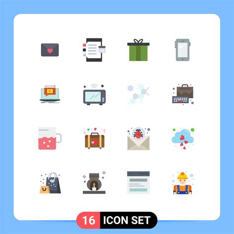 Mobile Interface Flat Color Set Of 16 Pictograms Of Laptop Huawei Accessories Mobile Phone