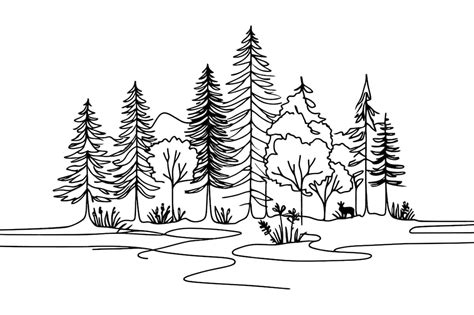 Premium Vector Forest In One Line Vector Illustration Of A Forest With Many Trees Graphic