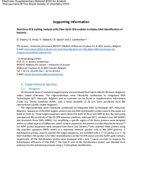 Pdf Real Time Pcr Melting Analysis With Fiber Optic Spr Enables Multiplex Dna Identification