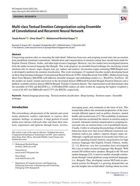 Multi Class Textual Emotion Categorization Using Ensemble Of