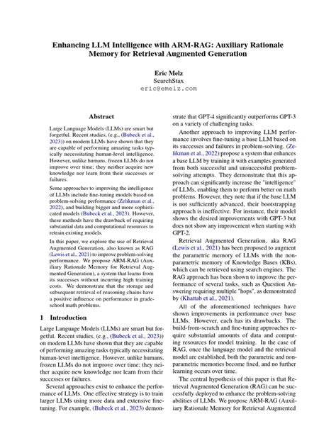 Enhancing Llm Intelligence With Arm Rag Auxiliary Rationale Memory For