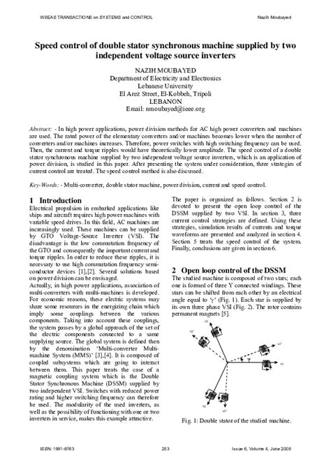 pdf speed control of double stator synchronous machine supplied by