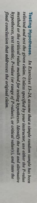 solved testing hypotheses in exercises 13 24 assume that a