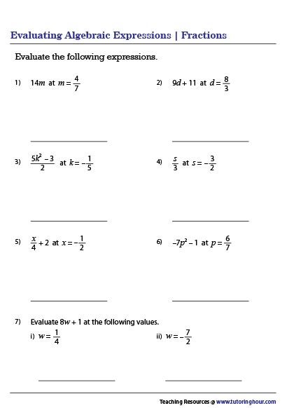 Evaluate Expressions Fractions