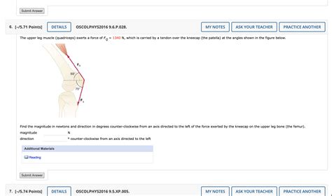 Solved The Upper Leg Muscle Quadriceps Exerts A Force Of