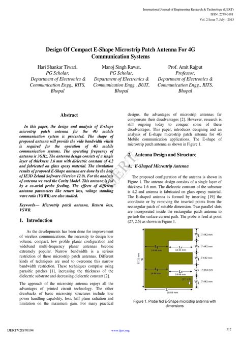Pdf Design Of Compact E Shape Microstrip Patch Antenna For 4g
