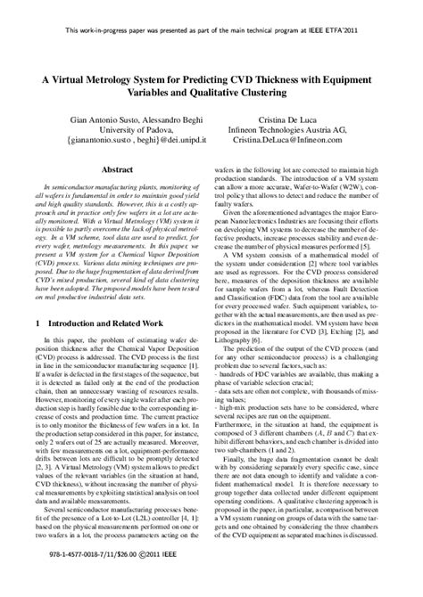 Pdf A Virtual Metrology System For Predicting Cvd Thickness With Equipment Variables And
