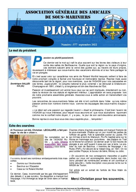 Magazine Plongée Septembre Agasm Minerve