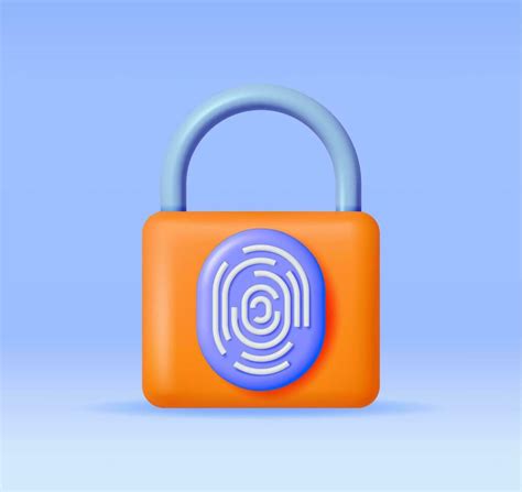 3d Fingerprint On Padlock Isolated Render Pad Lock With Finger Print Icon Identification And