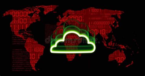 Cloud Computing Animation Over Binary Code World Map In Red Stock