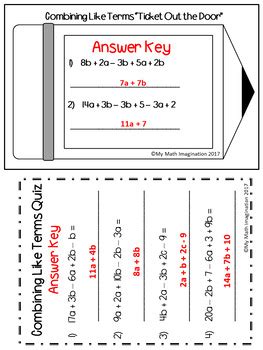 Combining Like Terms Matching Card Set Simplify Expressions Using Like Terms