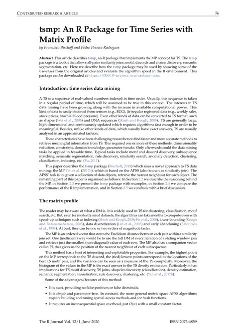 Pdf Tsmp An R Package For Time Series With Matrix Profile