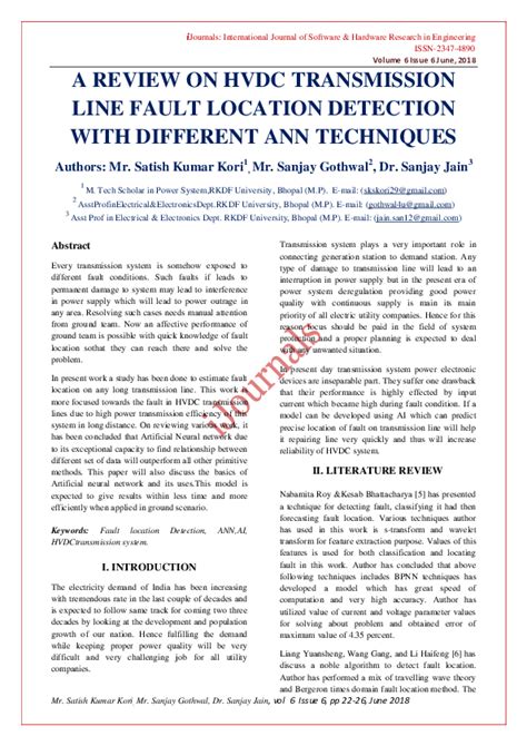 Pdf A Review On Hvdc Transmission Line Fault Location Detection With Different Ann Techniques