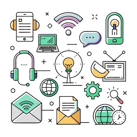 Premium Vector Colorful Doodle Icons Representing A Variety Of Communication Methods