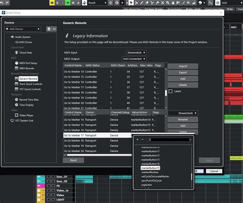 setting up generic remote to control cubase markers with elgato
