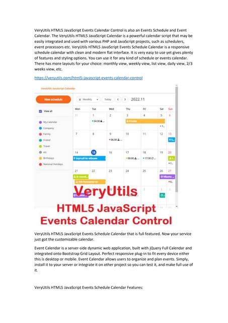 Veryutils Html5 Javascript Events Calendar Control Is Also An Events