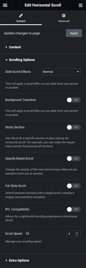 horizontal scroll elementor widget settings overview the plus addons for elementor