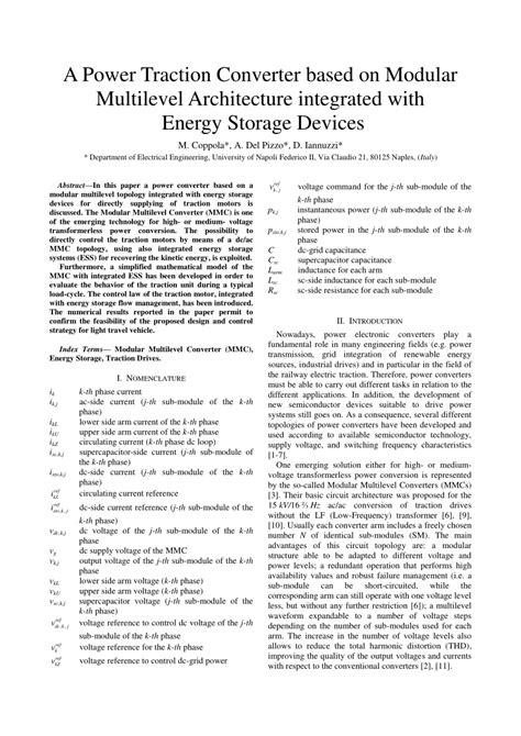 Pdf A Power Traction Converter Based On Modular Multilevel Architecture Integrated With Energy
