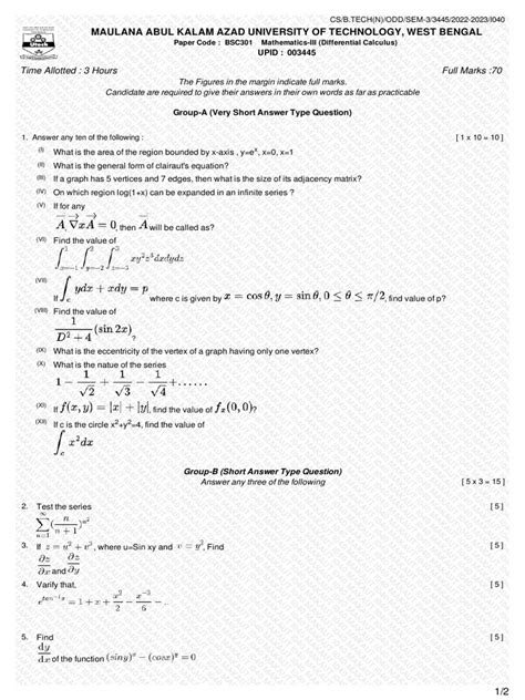 Cse Mathematics Iii Differential Calculus Bsc301 3445 I040