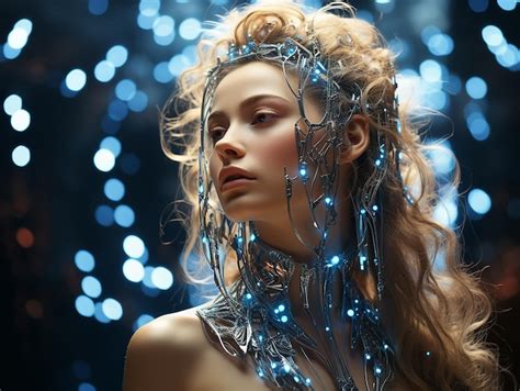 Premium Ai Image Robot Girl In A Quantum Suit Against Space