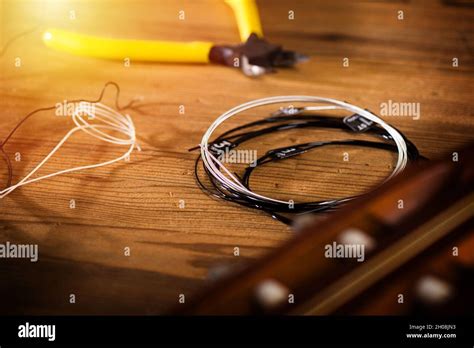 Restring Classical Guitar Concept Closeup At The New Strings Stock