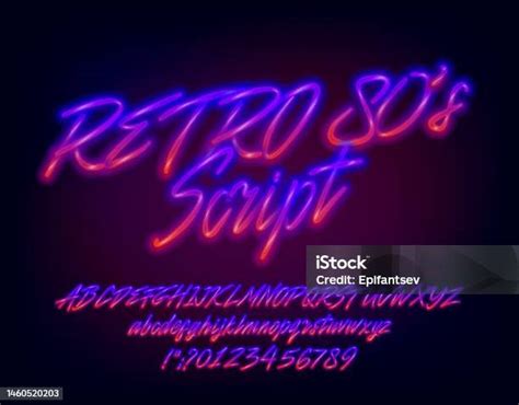 레트로 80 년대 스크립트 알파벳 글꼴입니다 빛나는 네온 문자와 숫자 컴퓨터 글자에 대한 스톡 벡터 아트 및 기타 이미지 컴퓨터 글자 나이트클럽 닦기 Istock