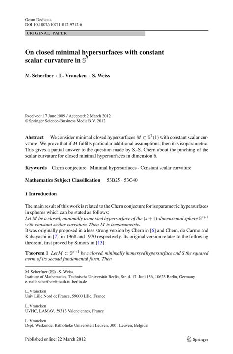 Pdf On Closed Minimal Hypersurfaces With Constant Scalar Curvature In