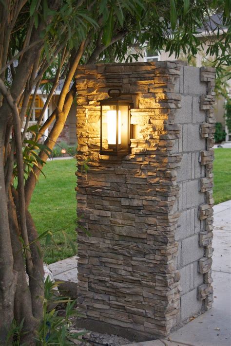Outdoor Update Stacked Stone Pillar Lights And Progress Simply