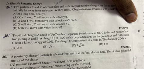 Electric Potential Energy 24 Two Particles X And Y Of Equal Mass And Wi