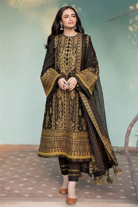 Black And Gold Embroidered Pakistani Shalwar Kameez Inspired By Sana