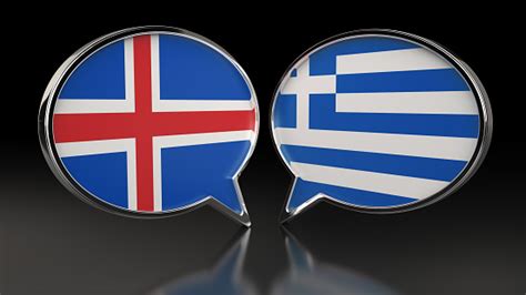 연설 거품과 아이슬란드 그리스 플래그입니다 3 차원 일러스트 레이 션 0명에 대한 스톡 사진 및 기타 이미지 0명 3차원