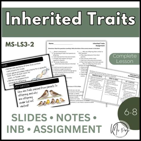 Inherited Traits Middle School Life Science Lesson Slides Inb