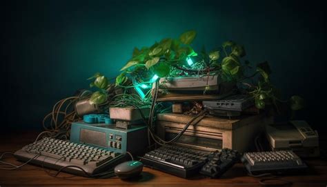 Free Photo Obsolete Computer On Old Desk Illuminated Background Generated By AI