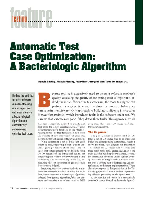 Pdf Automatic Test Case Optimization A Bacteriologic Algorithm