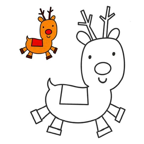 Раскраска Олень для малышей с цветным образцом распечатать или скачать