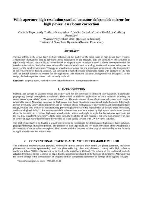 Pdf Wide Aperture High Resolution Stacked Actuator Deformable Mirror For High Power Laser Beam