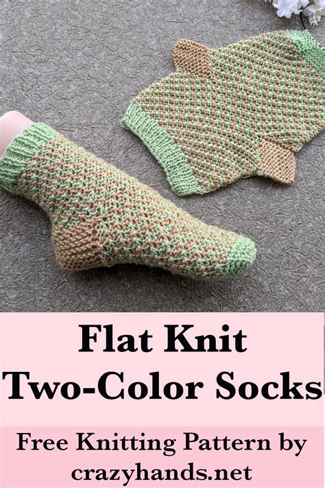 Free Knit Flat Two Color Socks Pattern · Crazy Hands Sock Knitting