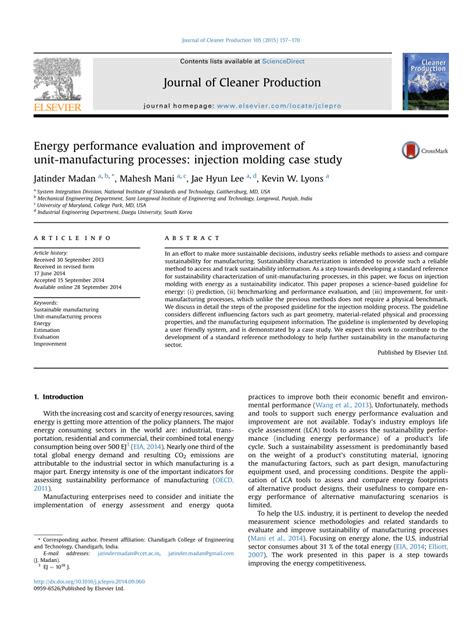Pdf Energy Performance Evaluation And Improvement Of Unit Manufacturing Processes Injection