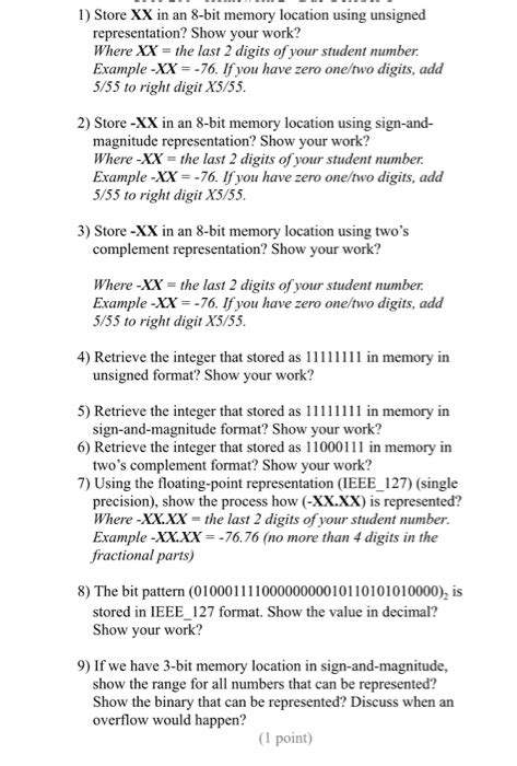 1 Store Xx In An 8 Bit Memory Location Using