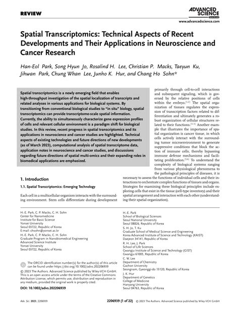 Pdf Spatial Transcriptomics Technical Aspects Of Recent Developments