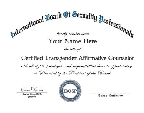 Certified Transgender Affirmative Sex Counselor INTL Board Of Sexuality Professionals