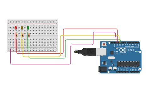 Circuit Design Lampu Lalu Lintas Tinkercad