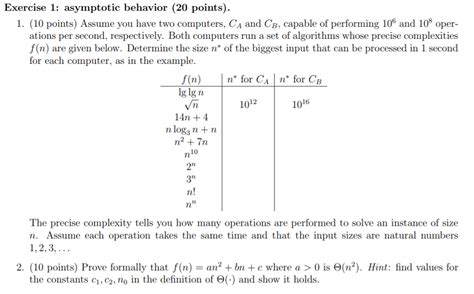Solved Exercise 1 Asymptotic Behavior 20 Points 1 10 Chegg Com