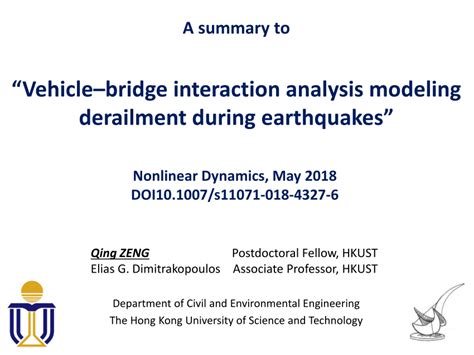 PDF Vehiclebridge Interaction Analysis Modeling Derailment During Earthquakes
