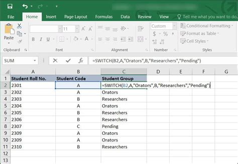 how to use the switch function in excel