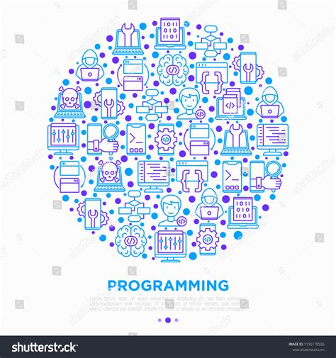 Programming Concept Circle Thin Line Icons Stock Vector Royalty Free