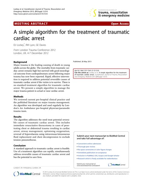 Pdf A Simple Algorithm For The Treatment Of Traumatic Cardiac Arrest