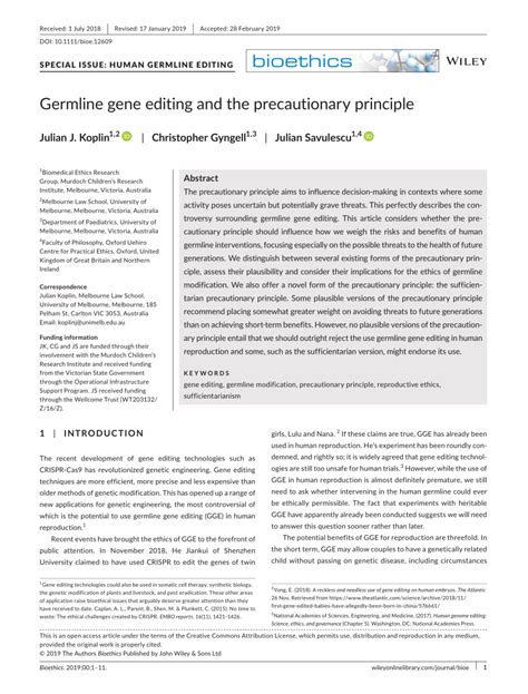pdf germline gene editing and the precautionary principle