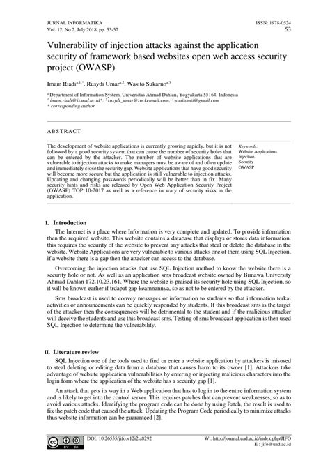Pdf Vulnerability Of Injection Attacks Against The Application
